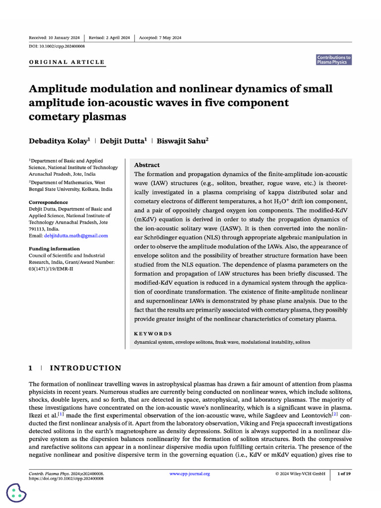 Amplitude Modulation and Nonlinear Dynamics of Small Amplitude Ion ...