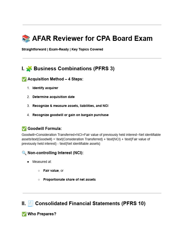? AFAR Reviewer For CPA Board Exam | PDF | Goodwill (Accounting) | Fair ...