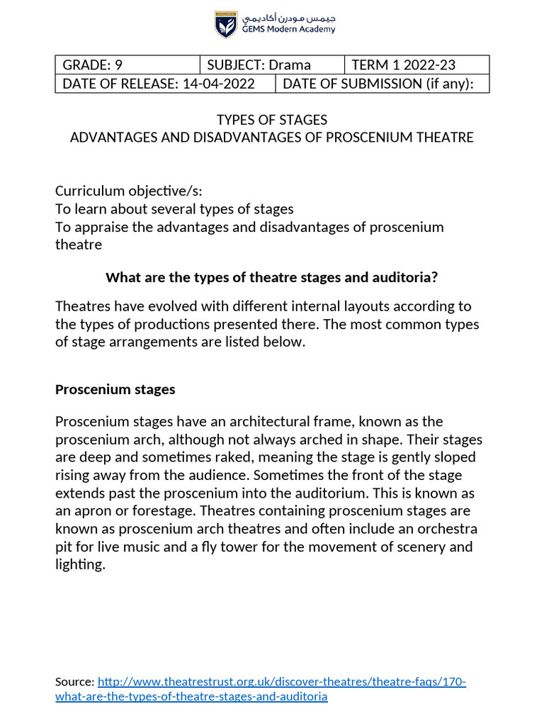 Types of Theatre Stages, Advantages and Disadvantages of The Proscenium ...