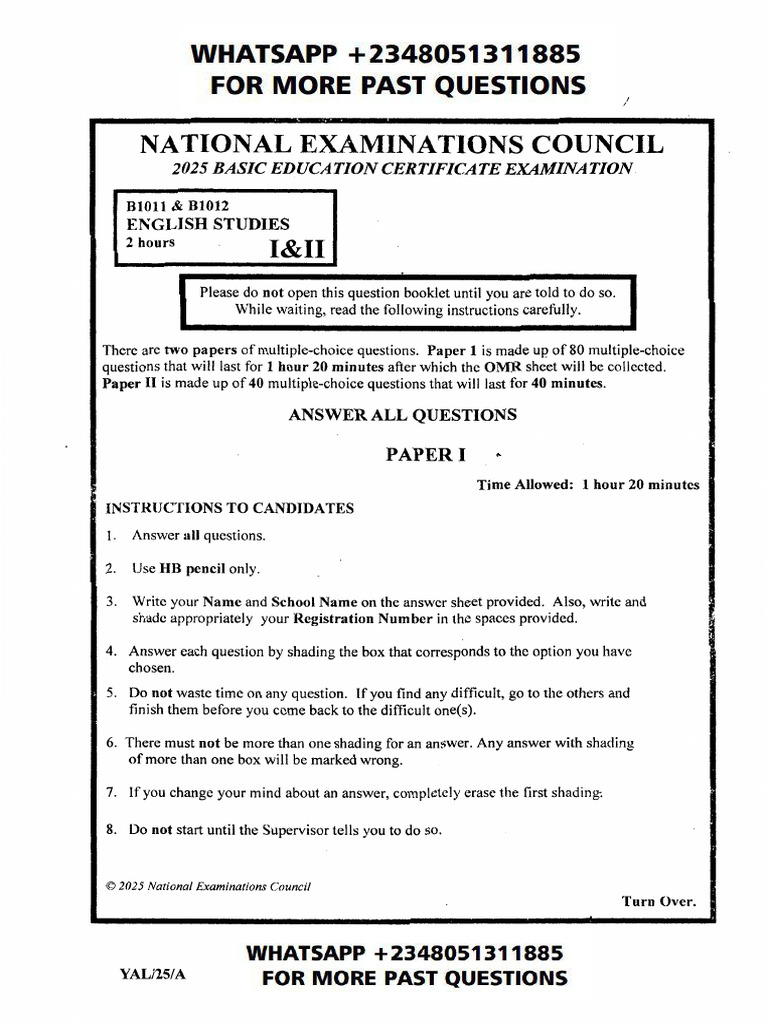 NECO BECE Past Questions and Answer 2025 | PDF | Malaria | Poetry
