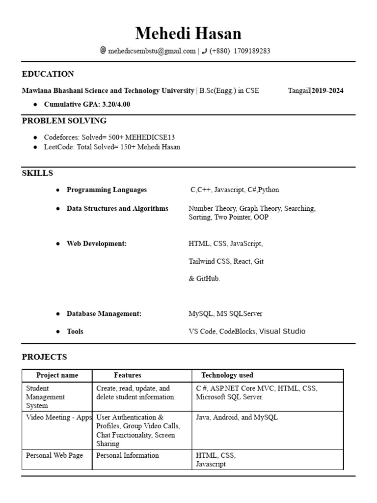 CV_Final Mehedi Hasan | PDF