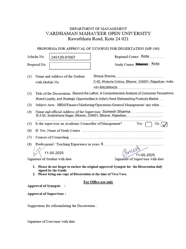 Synopsis Approval Proforma | PDF | Higher Education | Evaluation
