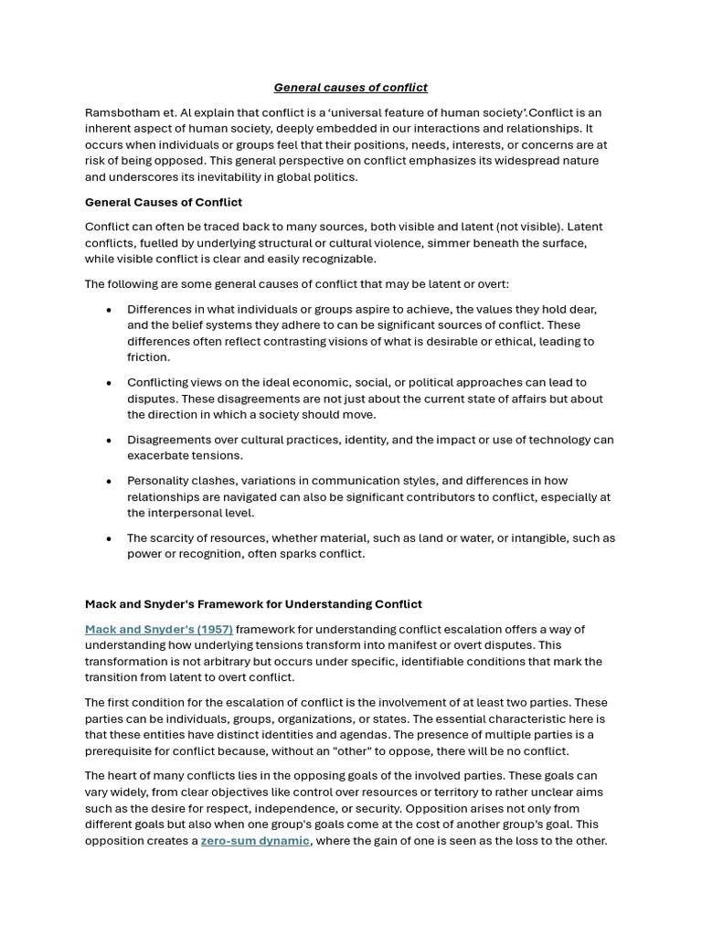 General Causes of Conflict | PDF | Conflict (Process) | Attitude ...
