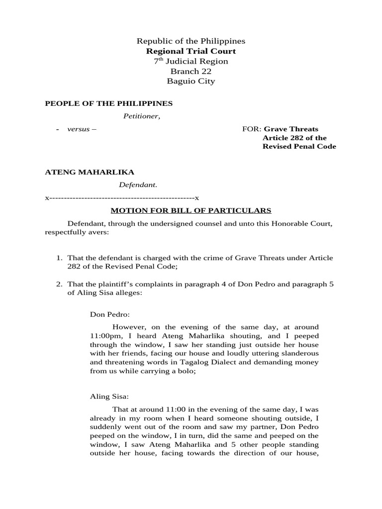 Pico - Bill of Particulars - SW4 | PDF | Defamation | Criminal Justice