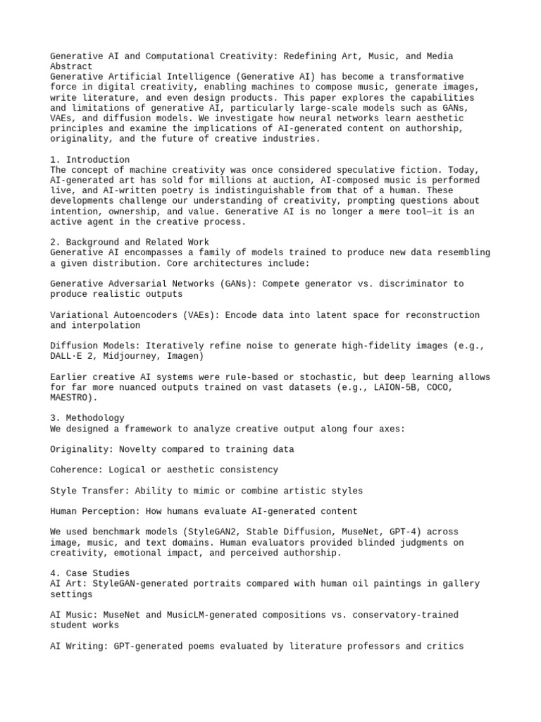 Generative AI and Computational Creativity Redefining | PDF | Artificial Intelligence ...