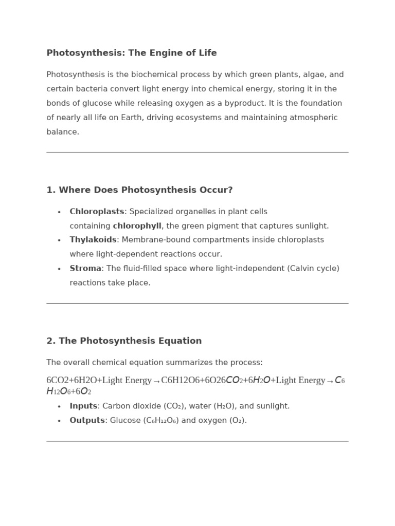 Photosynthesis The Engine of Life | PDF | Photosynthesis | Nature