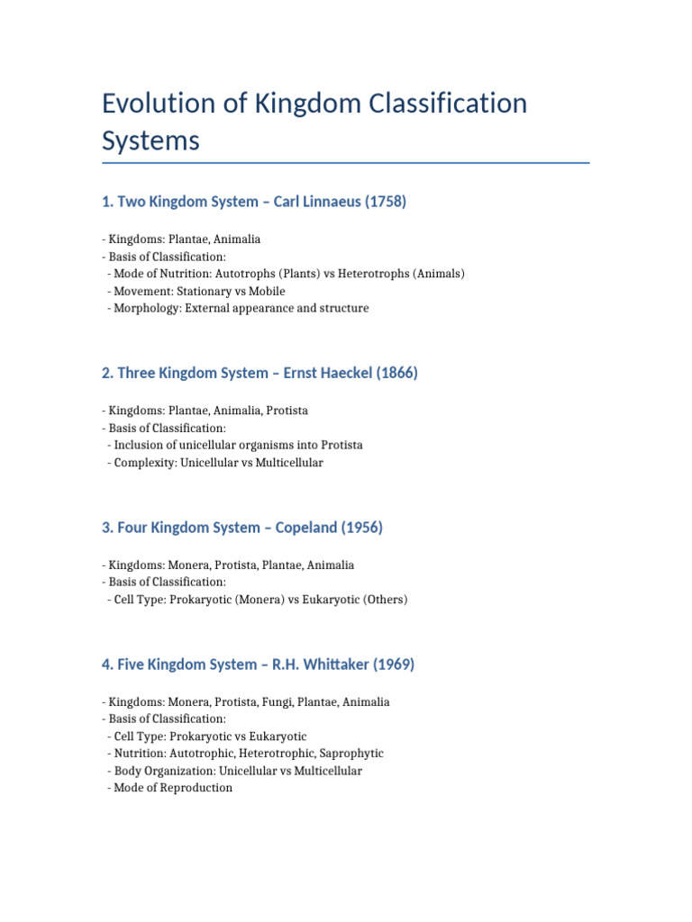 Kingdom Classification Summary | PDF