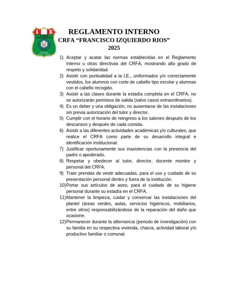 Reglamento Interno | PDF