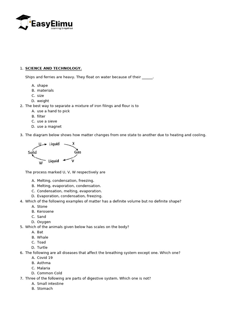 Integrated Science - CBC Grade 5 End Term 2 Exams 2025 Set 1 | PDF ...