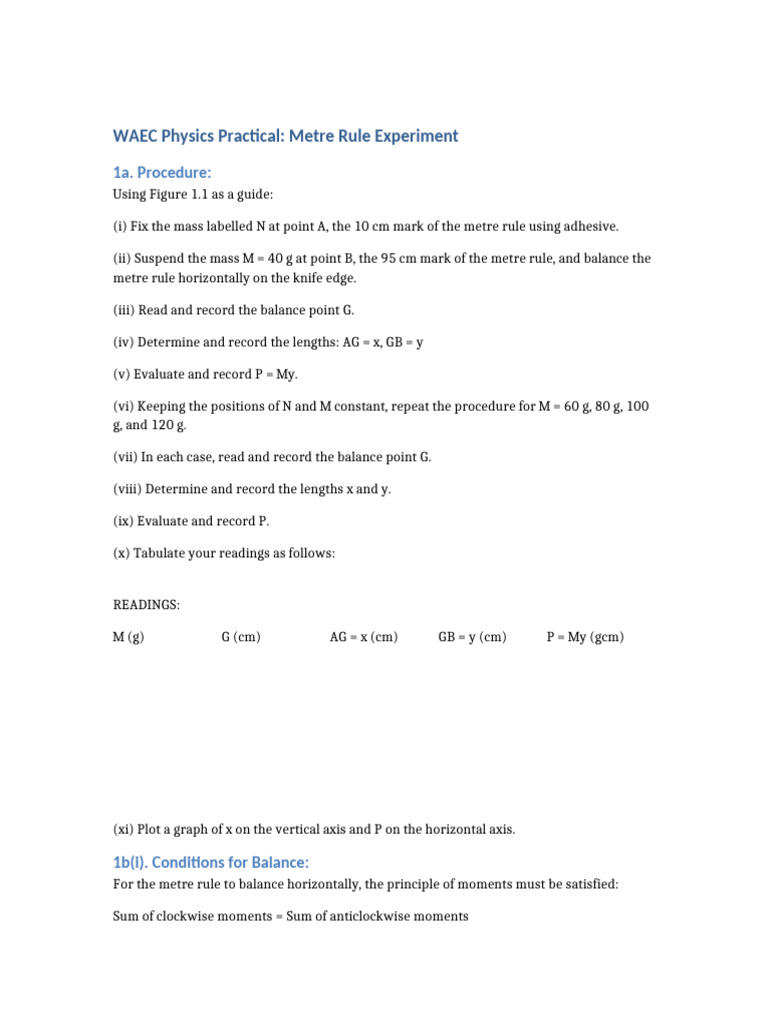 Metre Rule Experiment Procedure | PDF