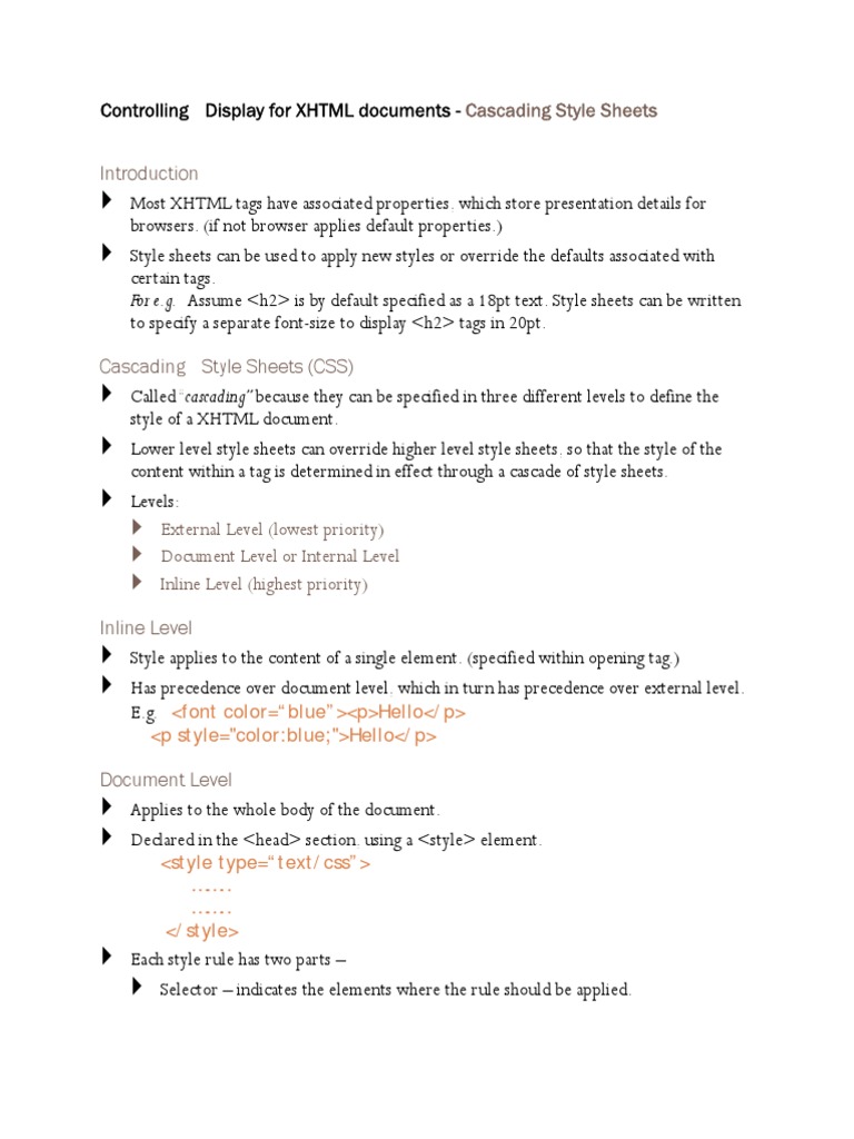 Cascading Style Sheets: For E.G. Assume Is by Default Specified As A 18pt Text. Style Sheets Can ...