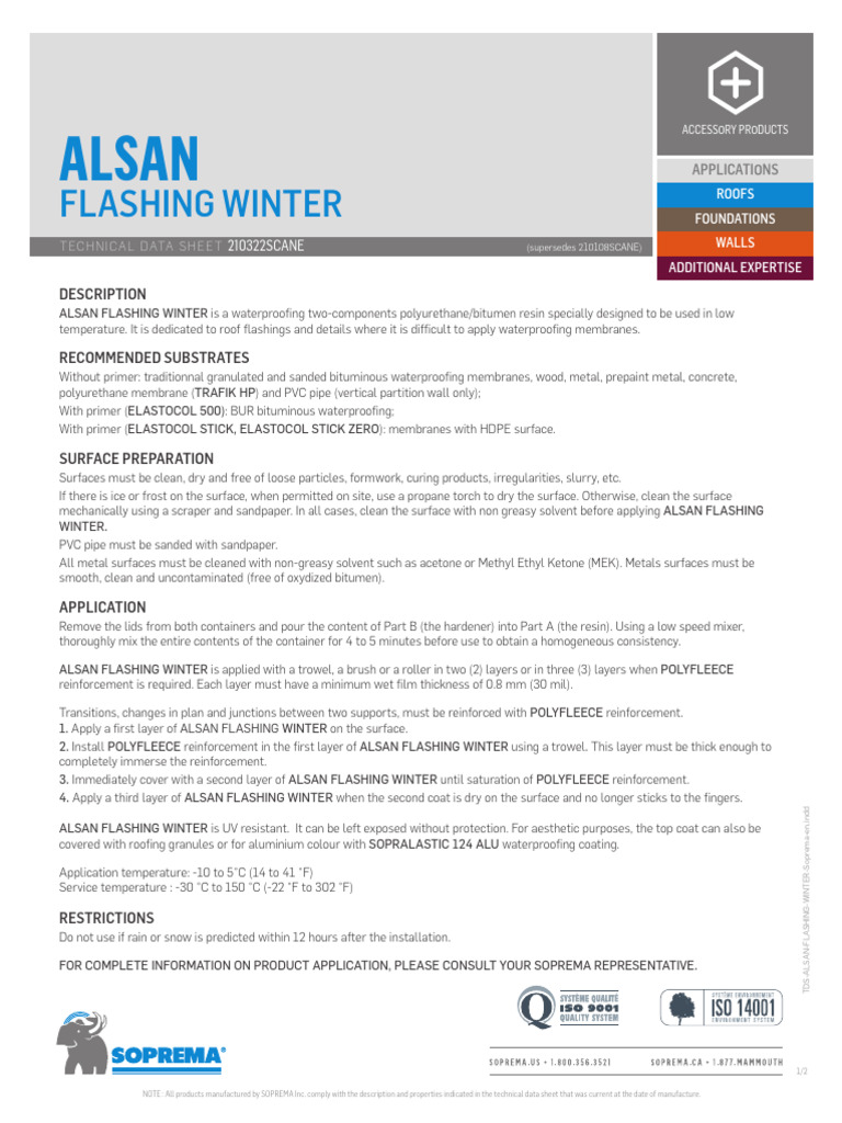 Sopca en Ca Tds Alsan Flashing Winter | PDF | Materials | Building ...