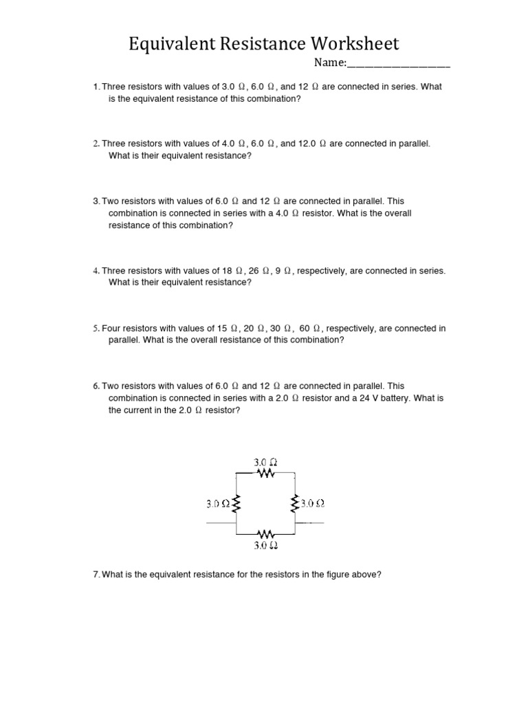 Equivalent Resistance Calculation Worksheet | PDF | Series And Parallel ...