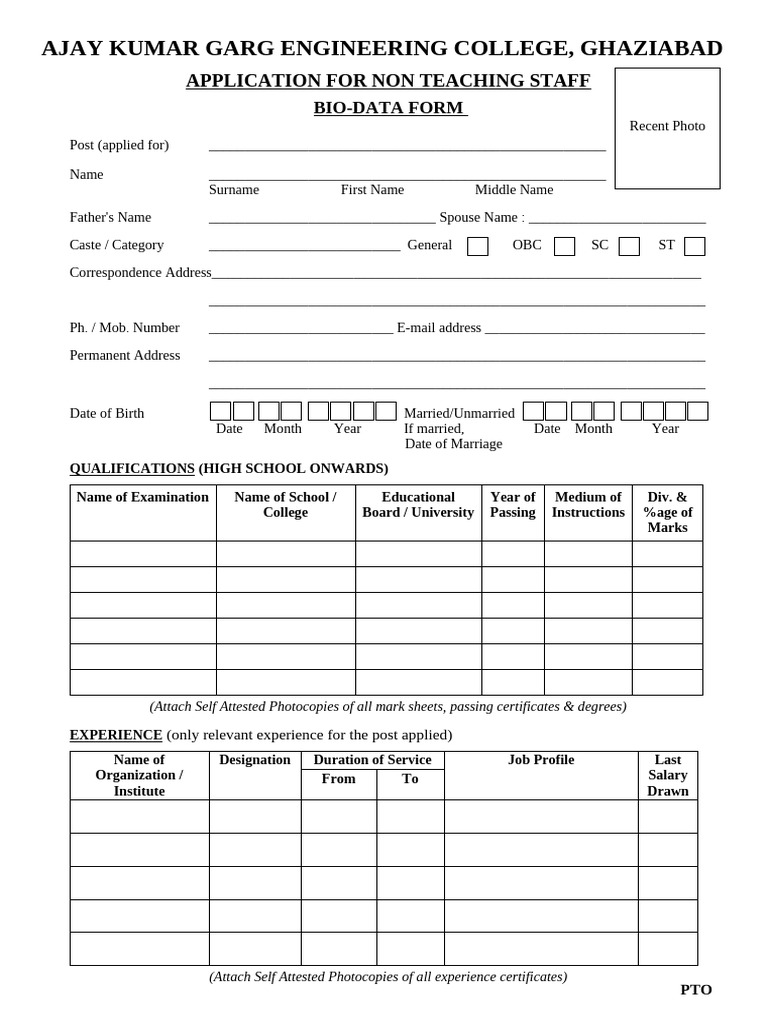 Bio Data Form For Staff | PDF | Chess Theory | Chess