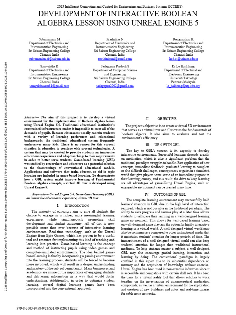 Development of Interactive Boolean Algebra Lesson Using Unreal Engine 5 | PDF | Learning ...