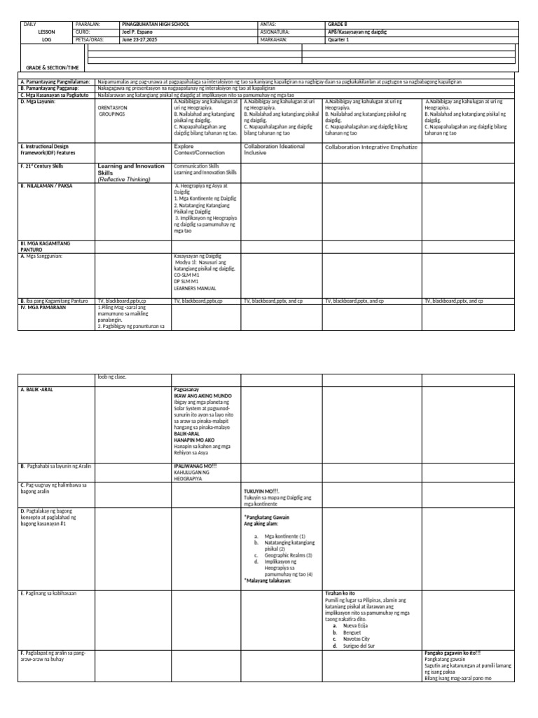 A Q1 W1 DLL Heograpiya NG Asya at Daigdig 1.docx JPE | PDF