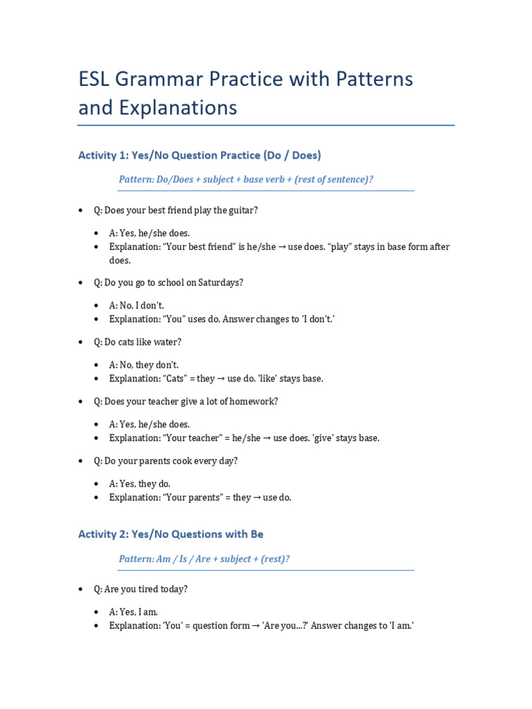 ESL Grammar Activities for Questions | PDF | Grammatical Number ...