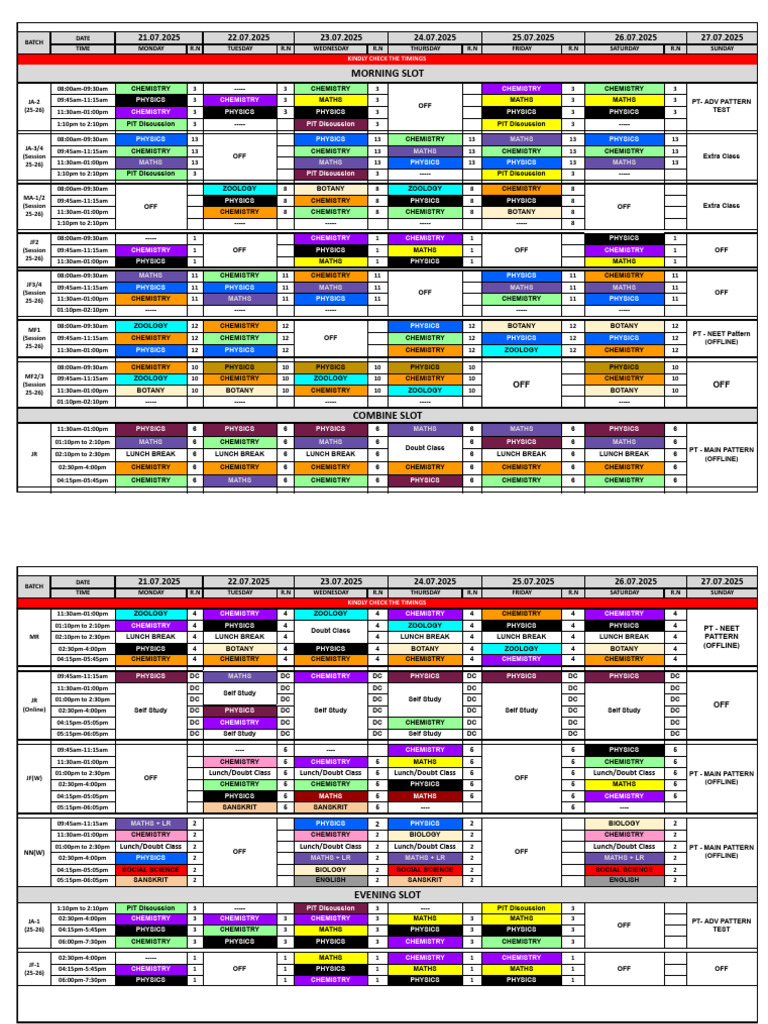 Time Table Format - 21072025 | PDF | Physical Sciences | Natural Sciences