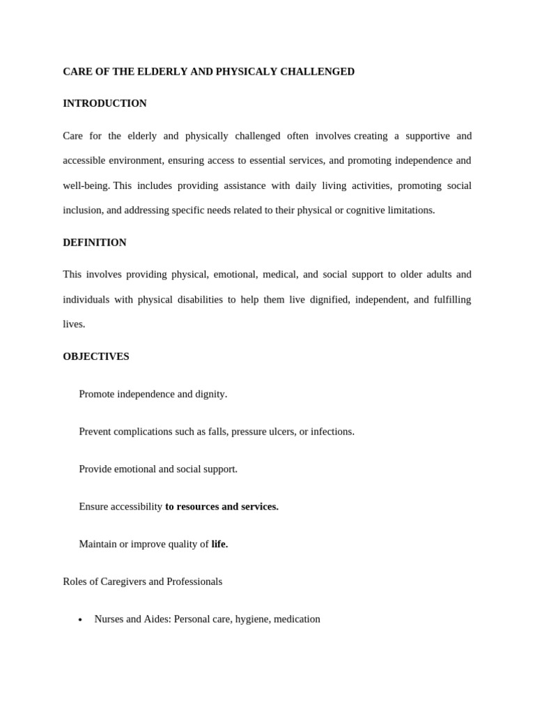 Elderly and Physically Challenged Care | PDF | Physical Therapy ...