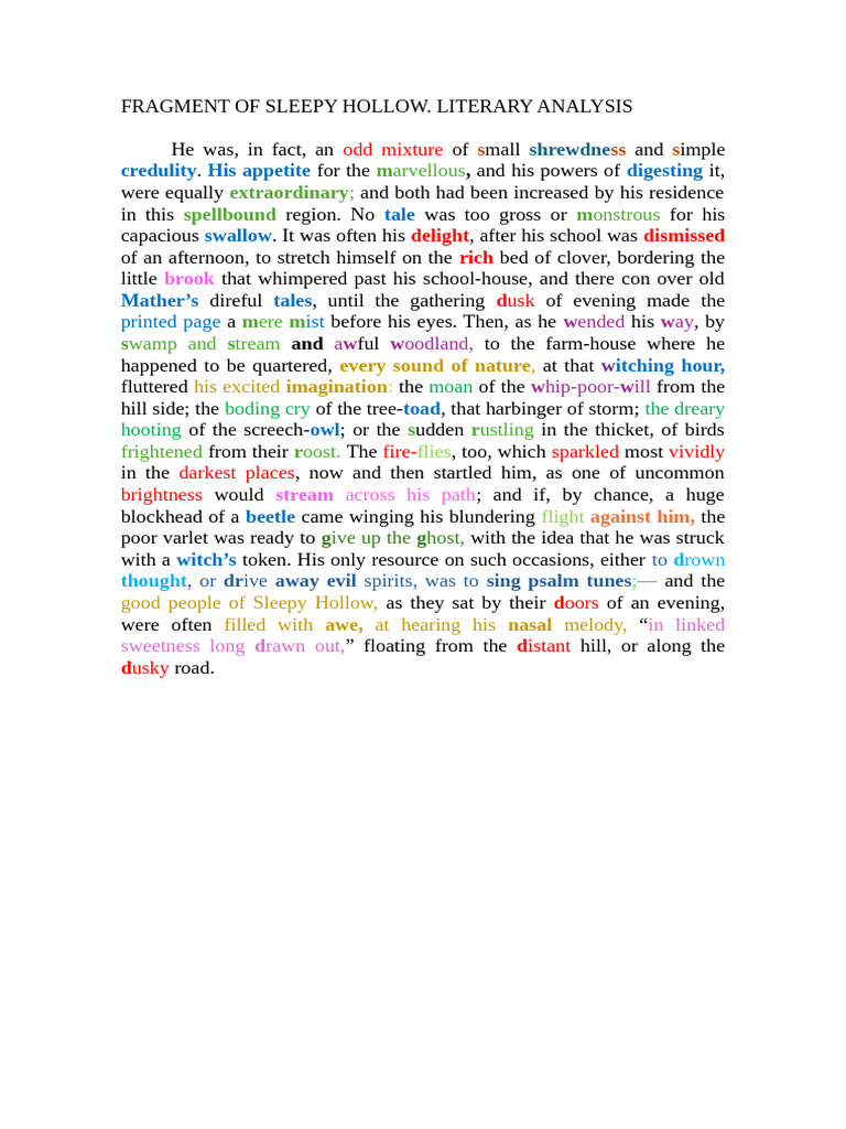 Sleepy Holllow. Literary Analysis. | PDF