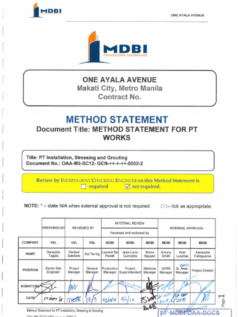 OAA-MS-SC12-GEN-++-+0052-2 Method Statement (Approved) | PDF