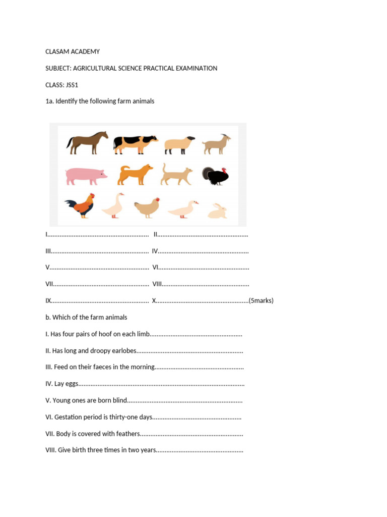 JSS1 Second Term Agriculture Science Practical | PDF | Livestock | Farms