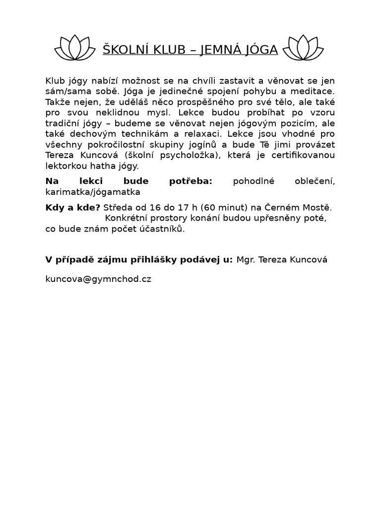 Skolni Klub Joga | PDF