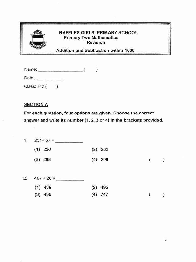 2023 P2 Maths Revision 1 Raffles 3 | PDF