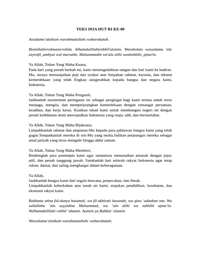 Doa Peringatan HUT RI ke-80 | PDF