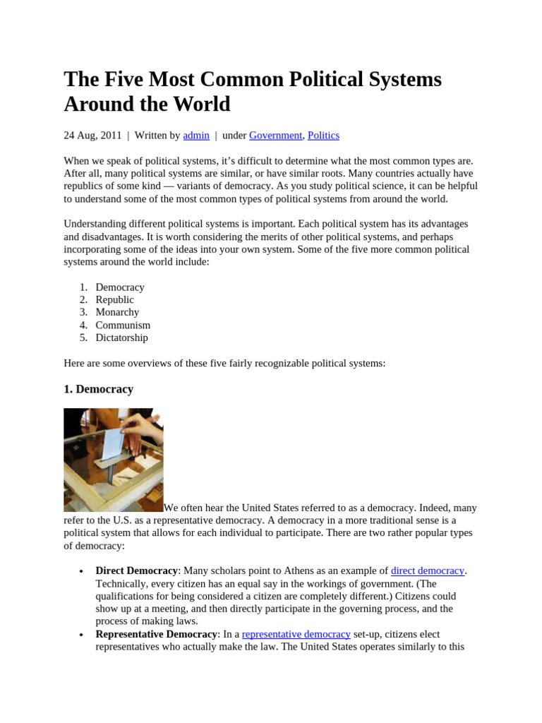 Common Political Systems Worldwide | PDF | Republic | Democracy