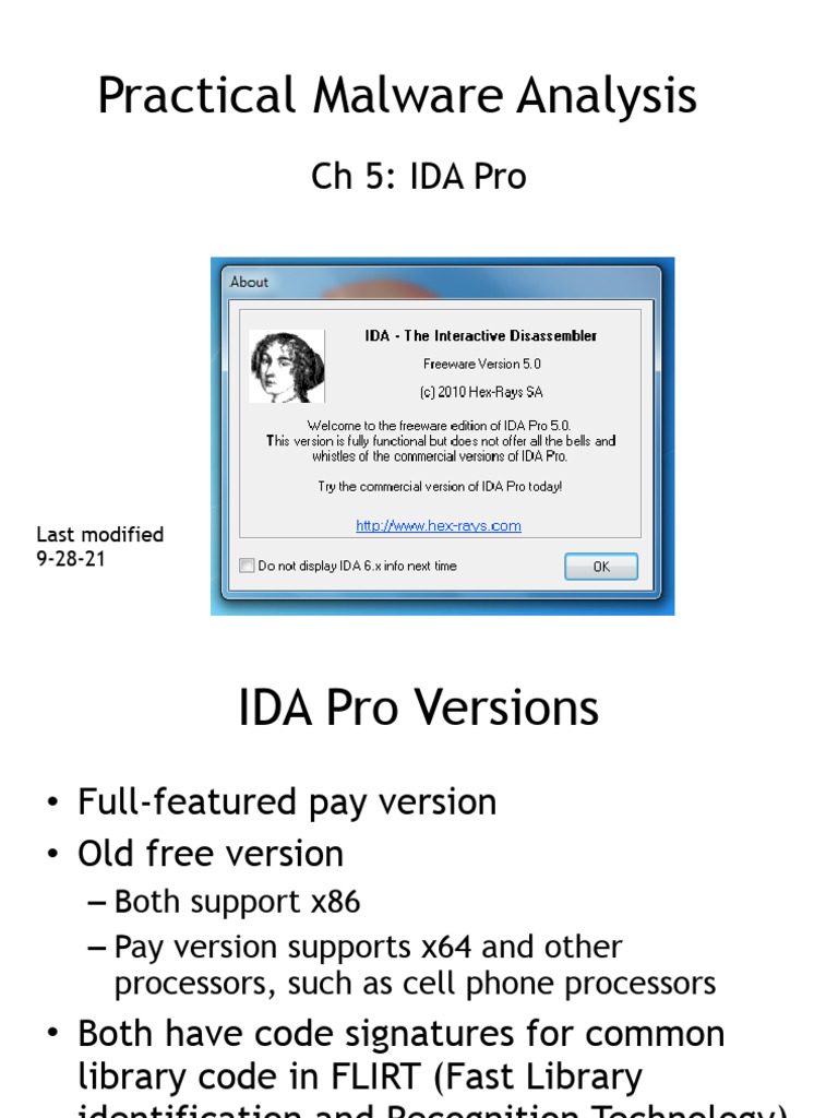 IDA Pro Guide for Malware Analysis | PDF | Computing | Computer Programming