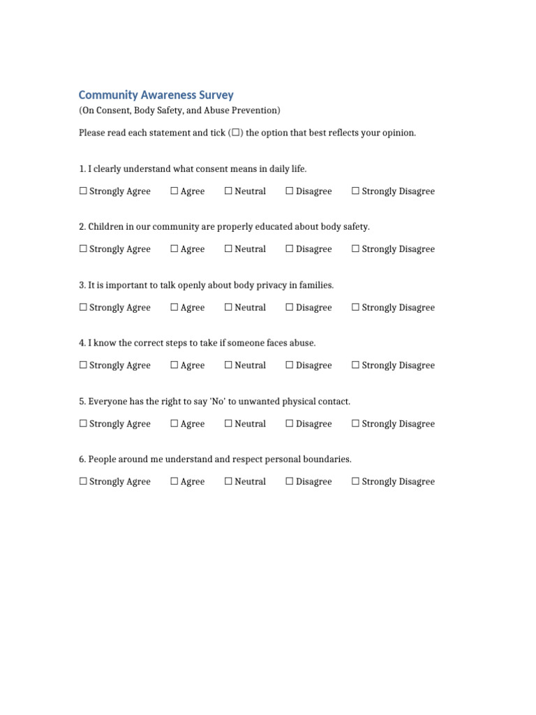 Community Awareness Survey Text Format | PDF