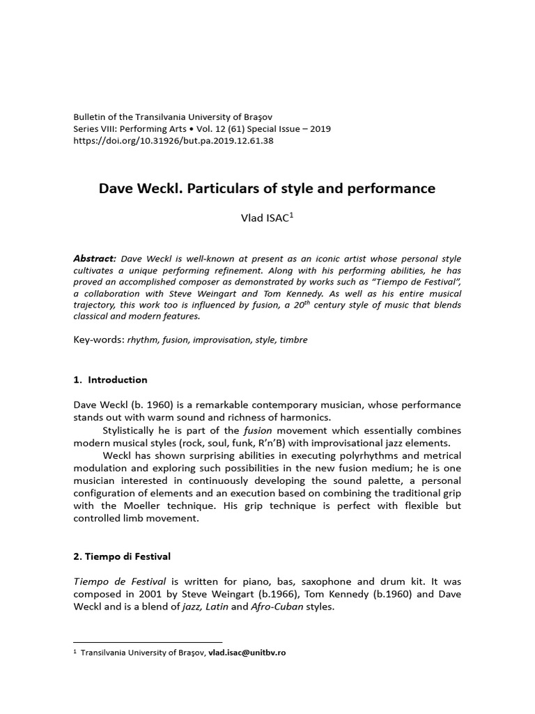 Dave Weckl's Fusion Performance Style | PDF | Drum Kit | Rhythm