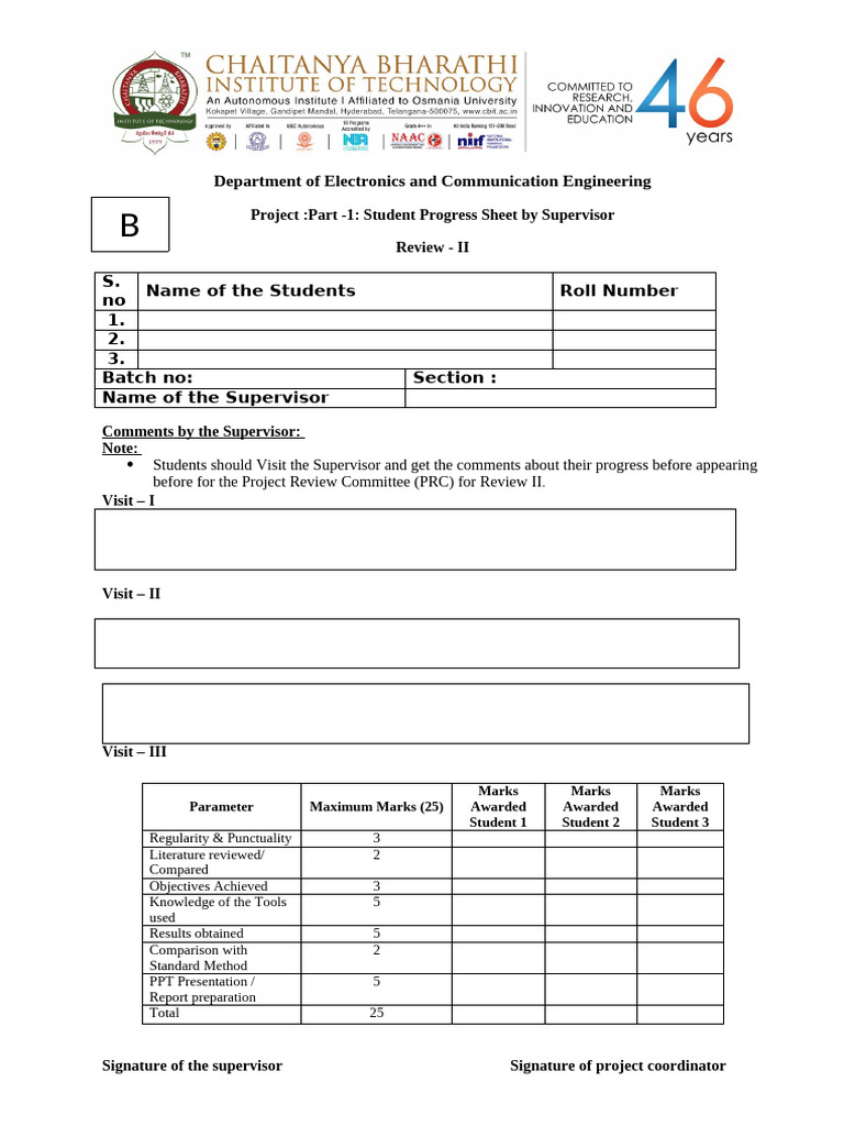 Student Progress Sheet by Supervisor - Review 2 | PDF