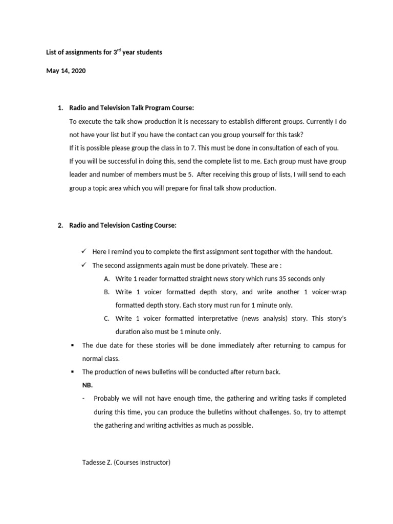 3rd Year Students' Assignment List | PDF