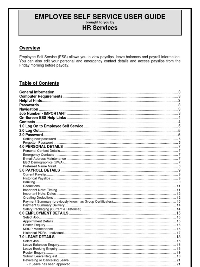 Employee Self Service User Guide | PDF | Password | Payroll