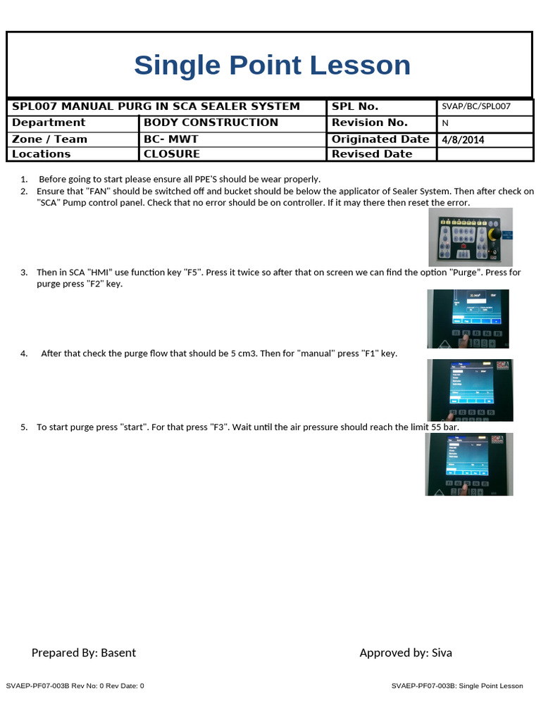 SPL007 Purging Process in SCA SEALER SYSTEM | PDF