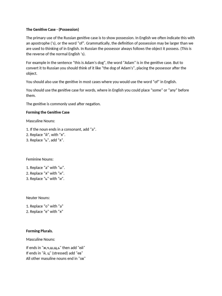 Understanding the Russian Genitive Case | PDF
