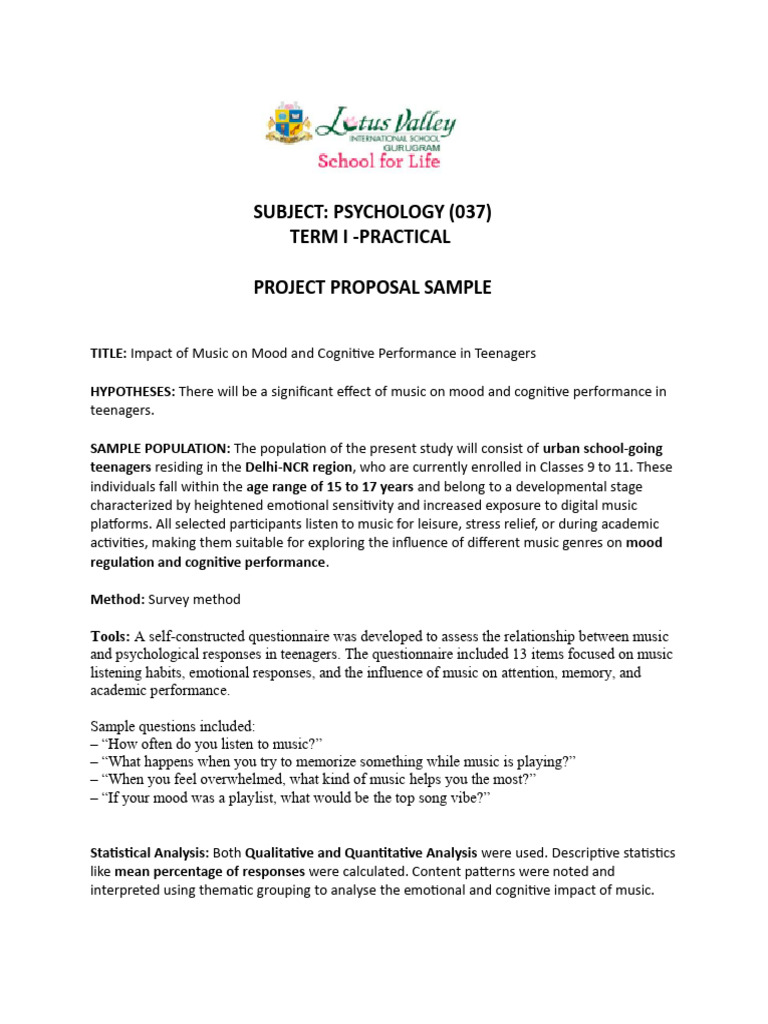 Psychology Project Proposal | PDF