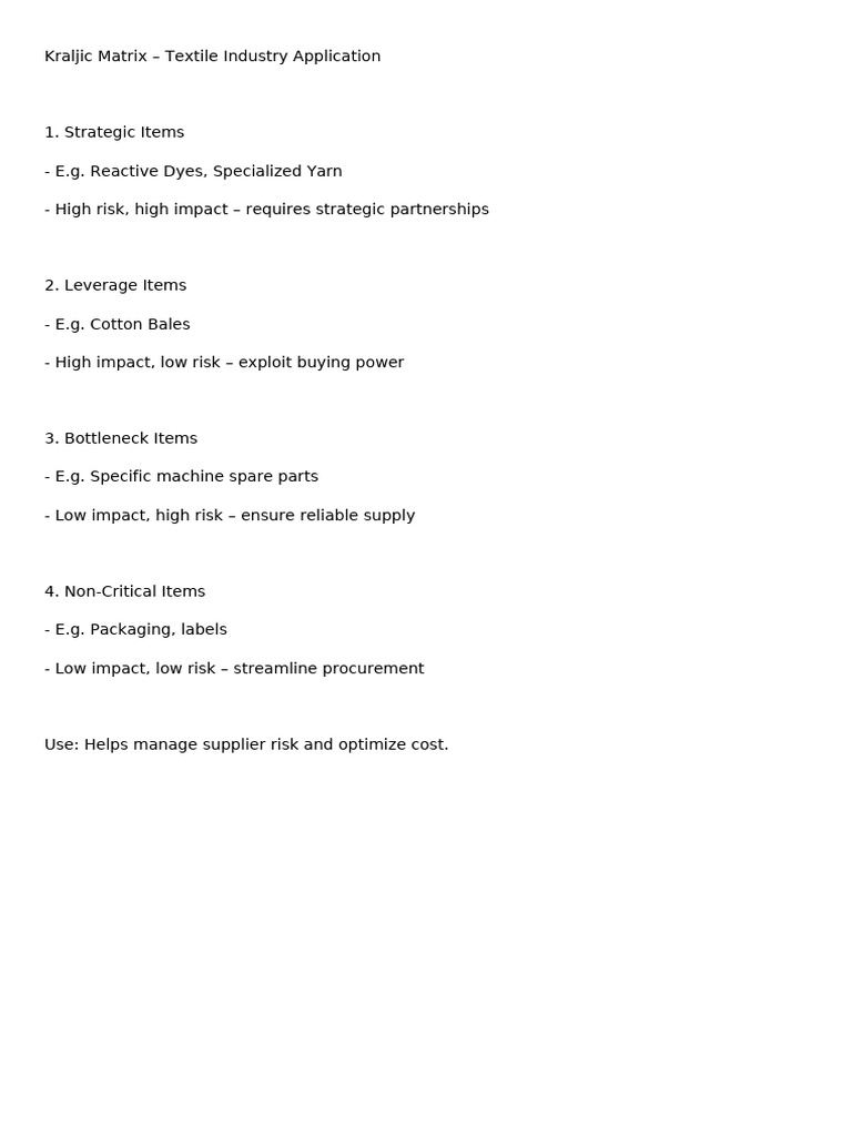 Kraljic Matrix Textile Examples | PDF