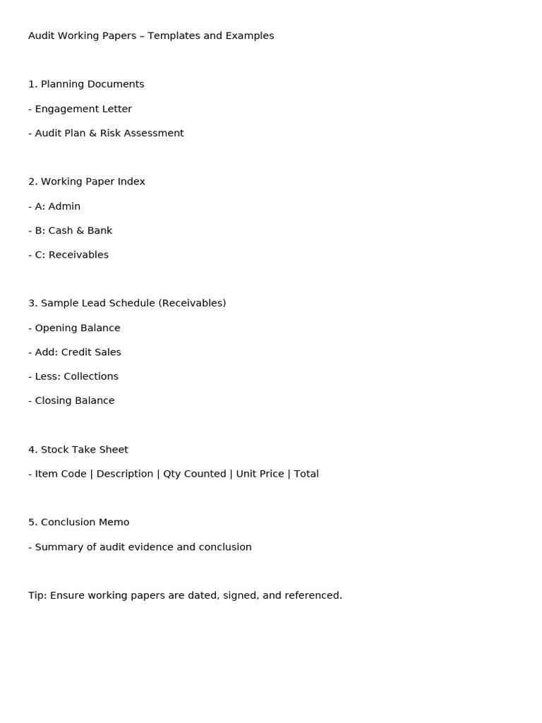 Audit Working Papers: Templates & Samples | PDF