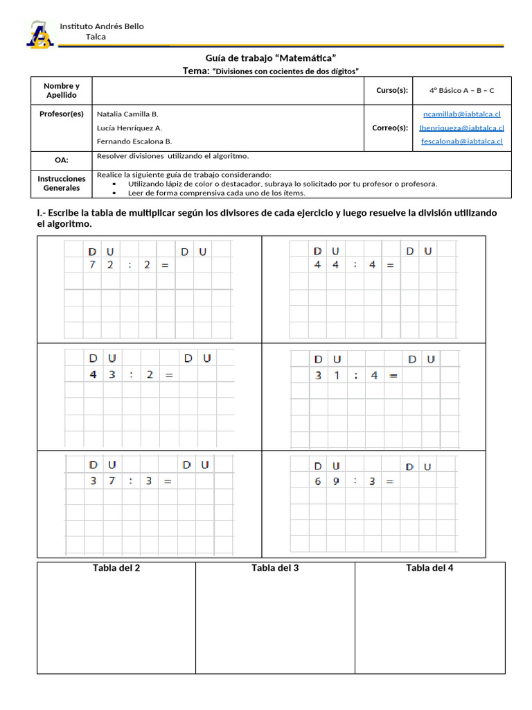 Divisiones Con Cociente de Dos Dígitos | PDF | Matemáticas | Aritmética