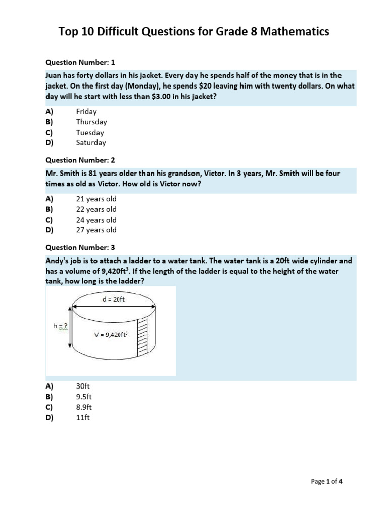 Top 10 Difficult Questions For G8M | PDF | Mathematical Concepts ...