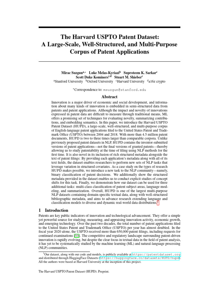 Harvard USPTO Patent Dataset Overview | PDF | Patent Application | Patent