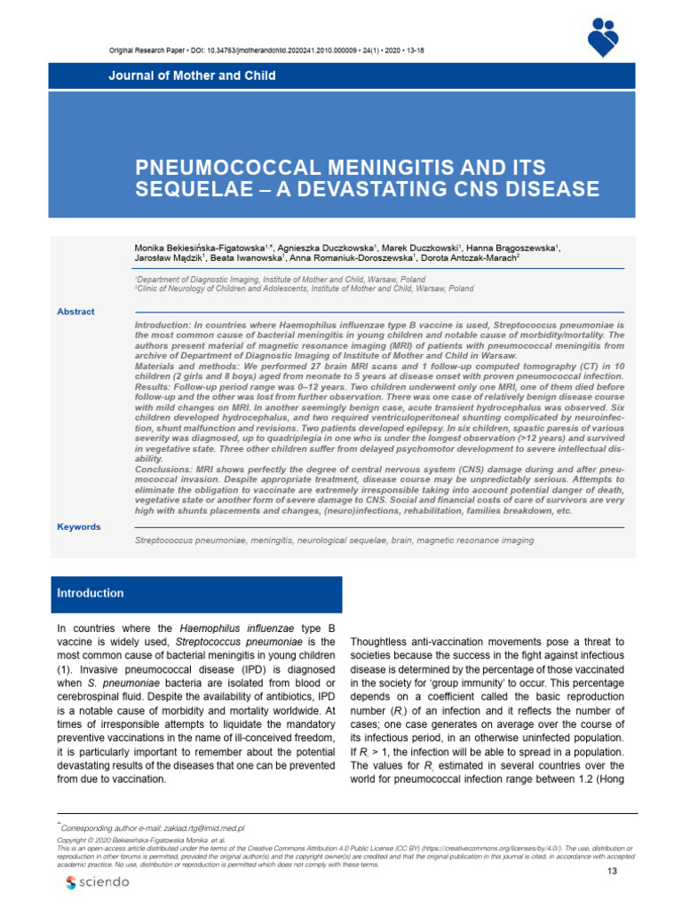 Pneumococcal Meningitis and Its Sequelae - A Devastating CNS Disease ...