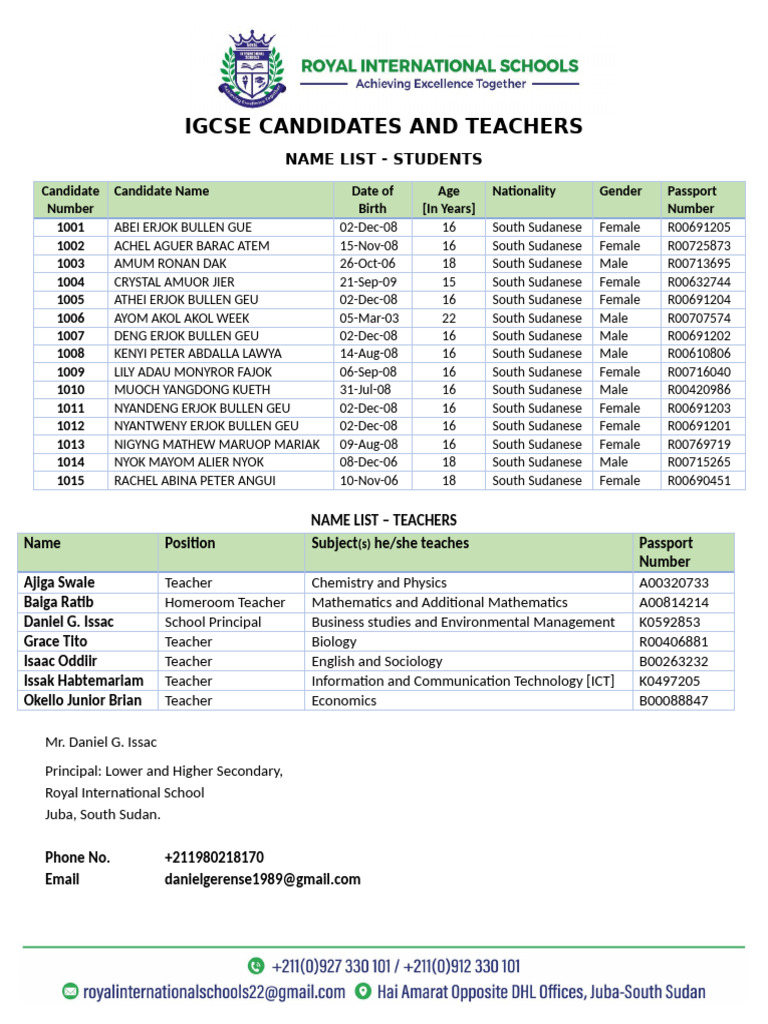 IGCSE Student and Teacher Directory | PDF | South Sudan