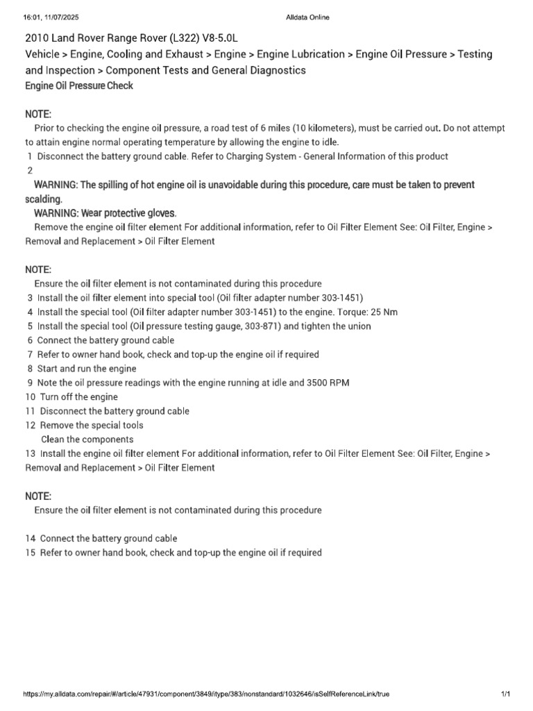 Engine Oil Pressure Check | PDF