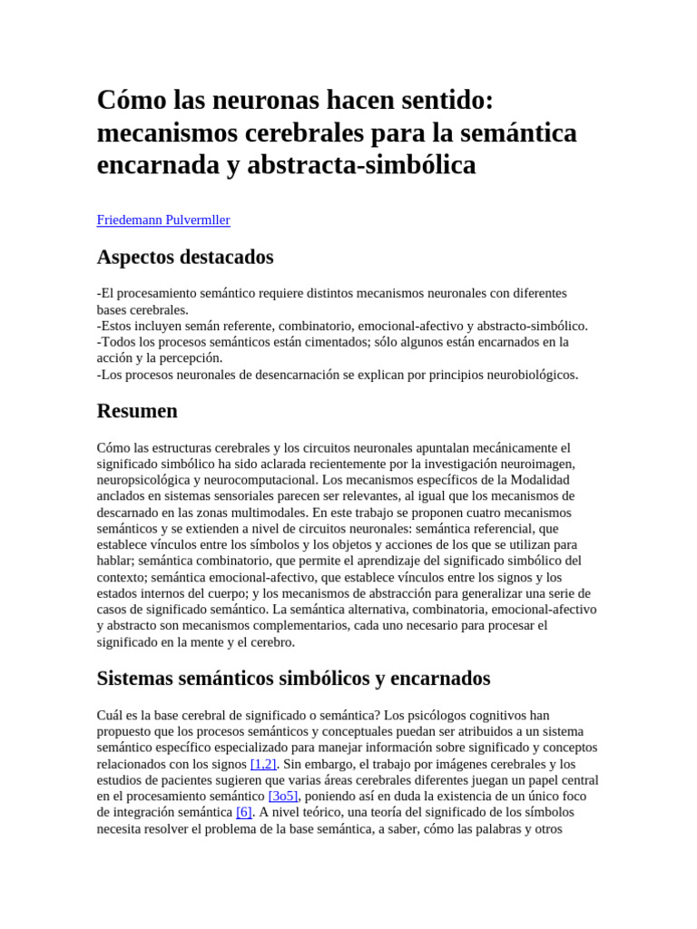 Pulvermuller. How Neurons Make Meaning - Brain Mechanisms For Embodied and Abstract - Symbolic ...