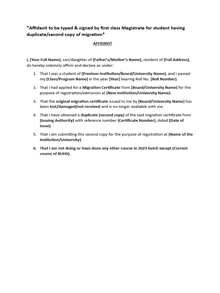 Affidavit For 2nd Copy Migration | PDF