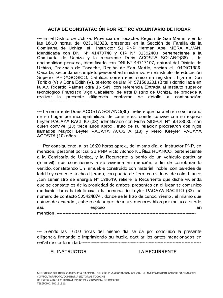 Acta de Retiro Voluntari | PDF | Seguridad nacional | Cumplimiento de la ley